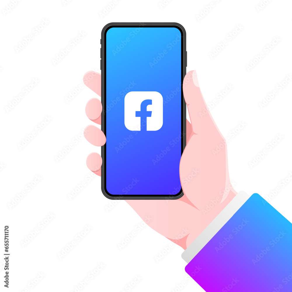 Facebook icon. Flat, color, phone screen, social media, Facebook logo ...
