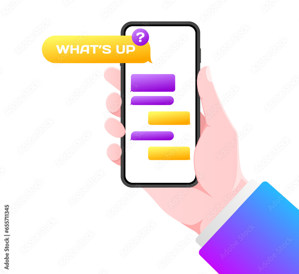 Chat bubbles mockup. Flat, color, what's up, phone screen layout, chat ...