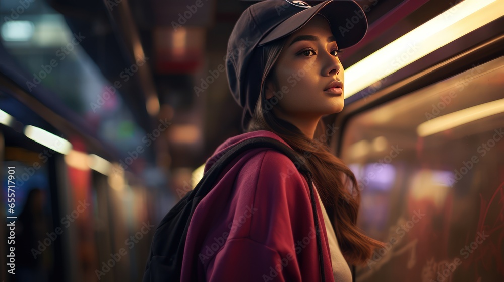 Photorealistic Candid Image of Thai Woman in Hip Hop Fashion at Poorly ...