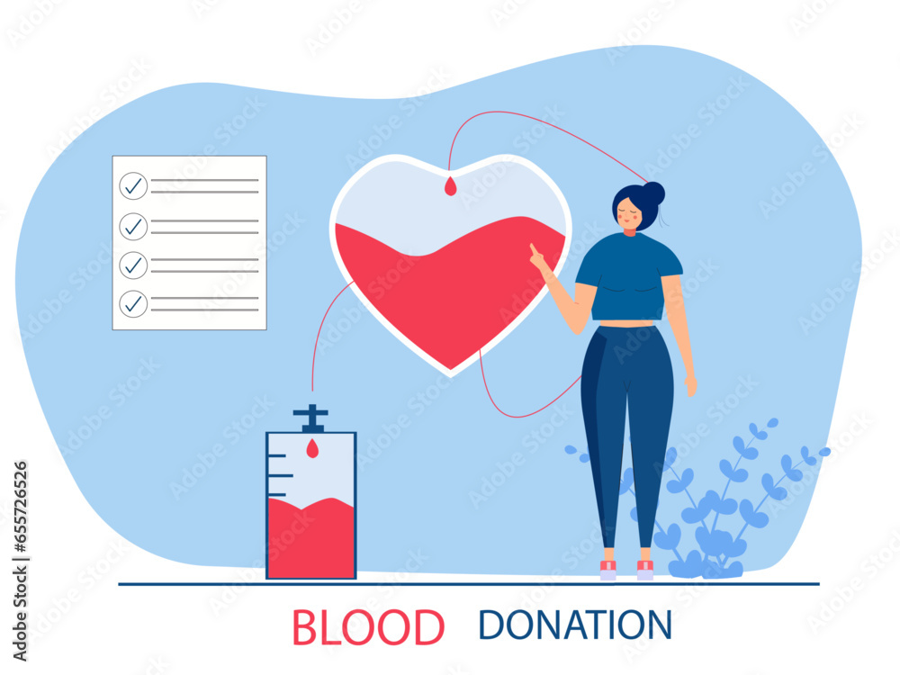Volunteer woman donating blood near heart. Donor. Concept of donation ...
