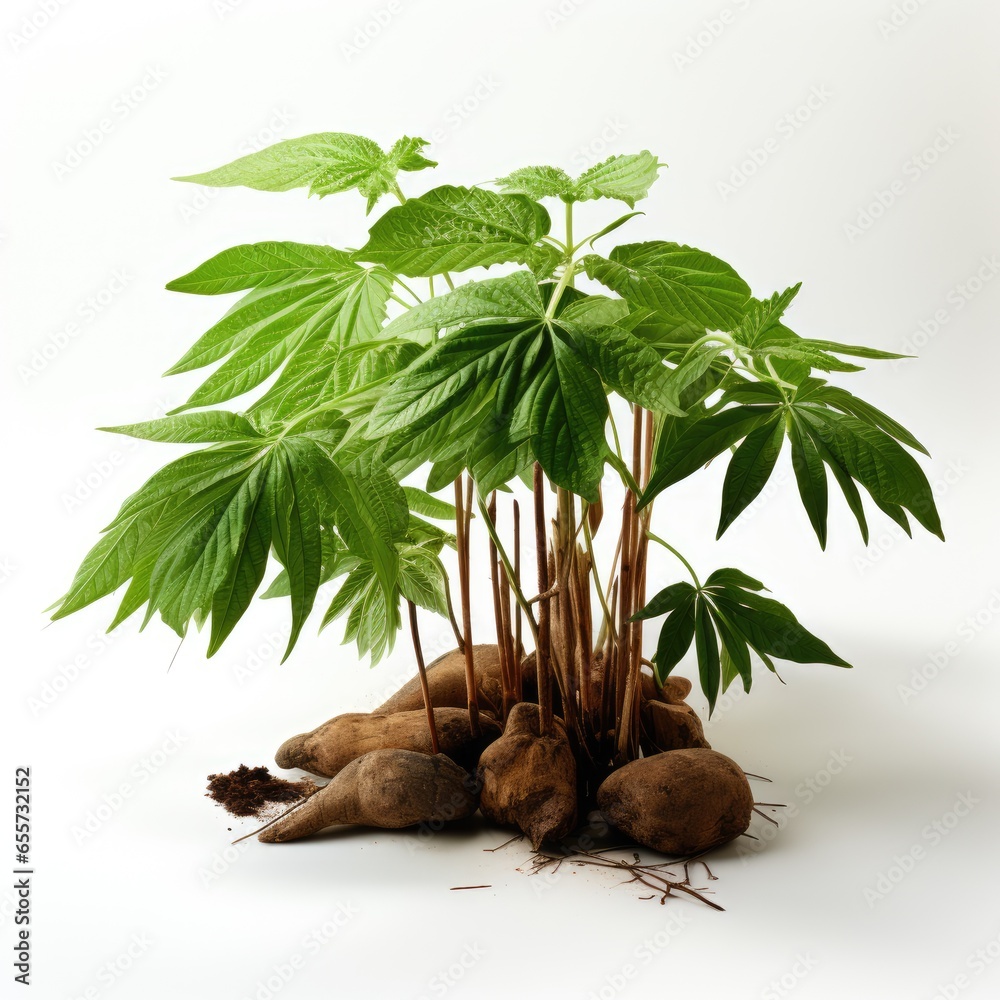 Full View Wild Cassava Manihot Spp.On , Isolated On White Background ...