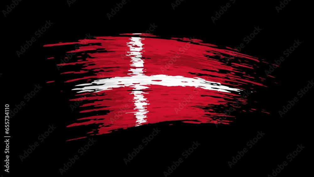 Denmark flag animation. Brush painted danish flag on a transparent ...