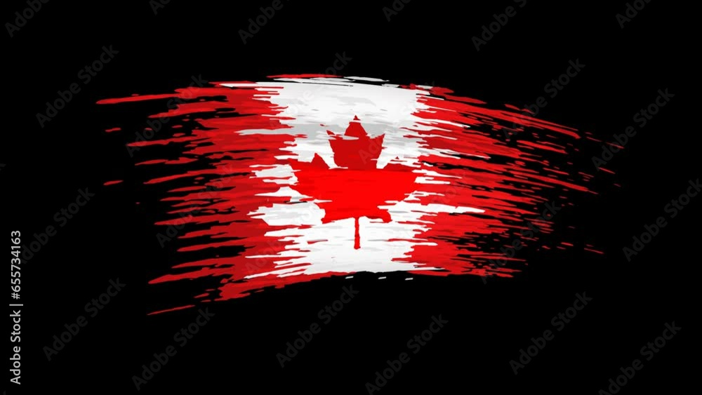 Canada flag animation. Brush painted canadian flag on a transparent ...
