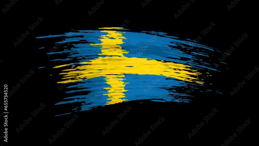 Sweden flag animation. Brush painted swedish flag on a transparent ...