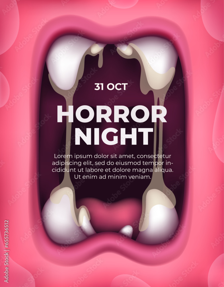 Monster screaming mouth. Halloween party poster. Horror creepy night ...