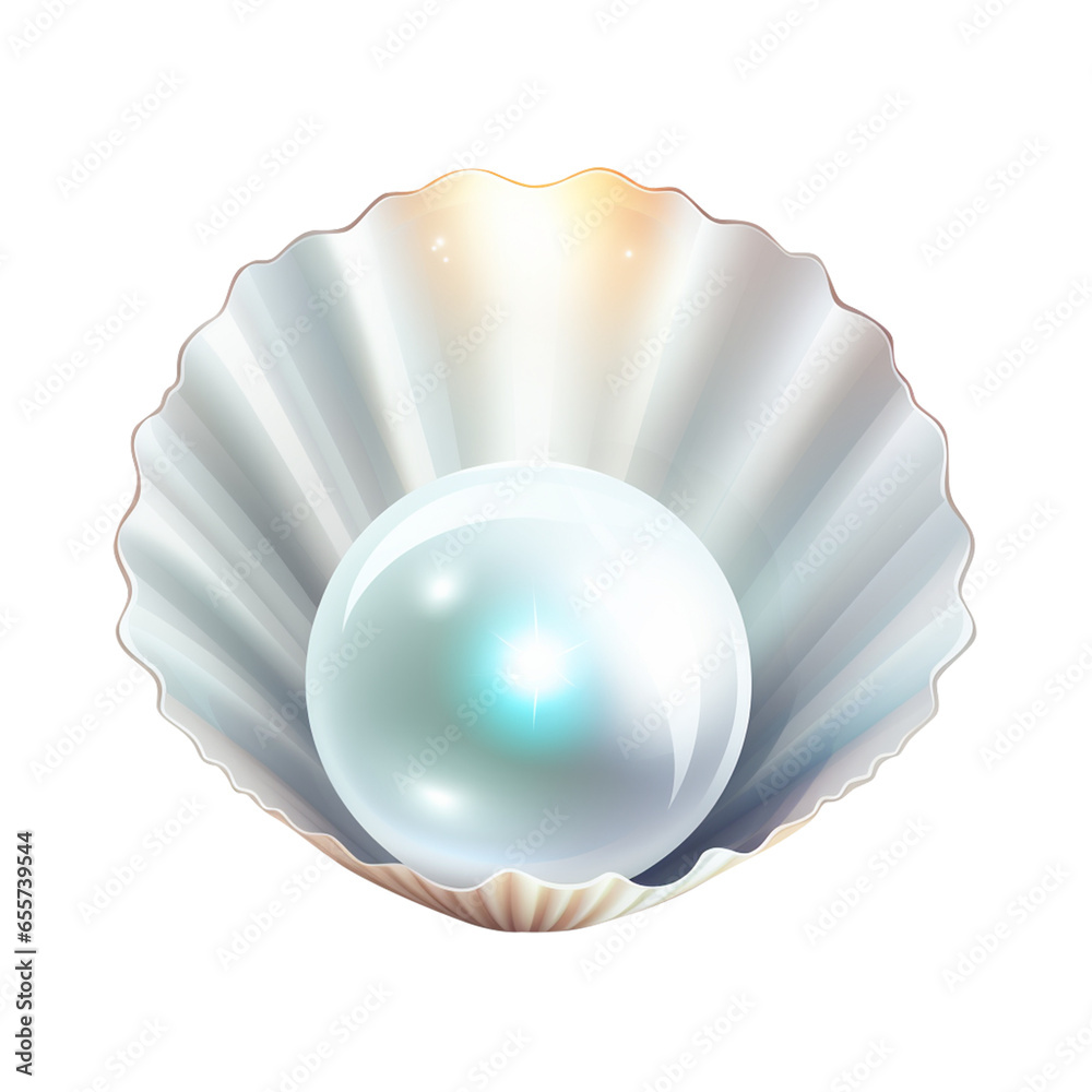 white single realistic pearl in a sea shell, Open oyster with white ...