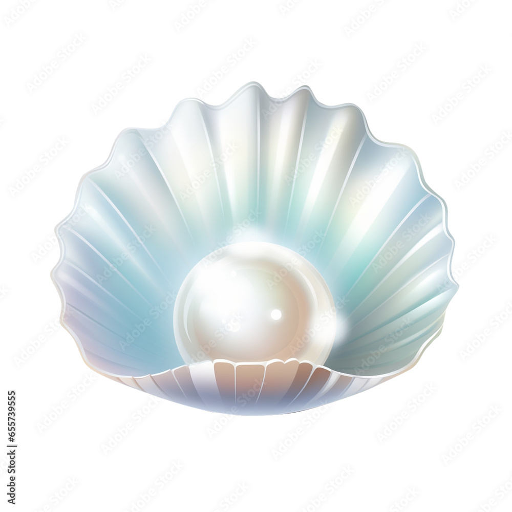white single realistic pearl in a sea shell, Open oyster with white ...