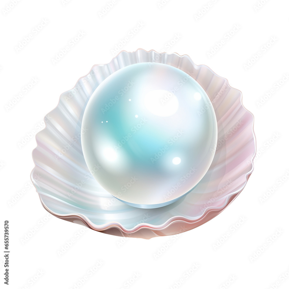 white single realistic pearl in a sea shell, Open oyster with white ...
