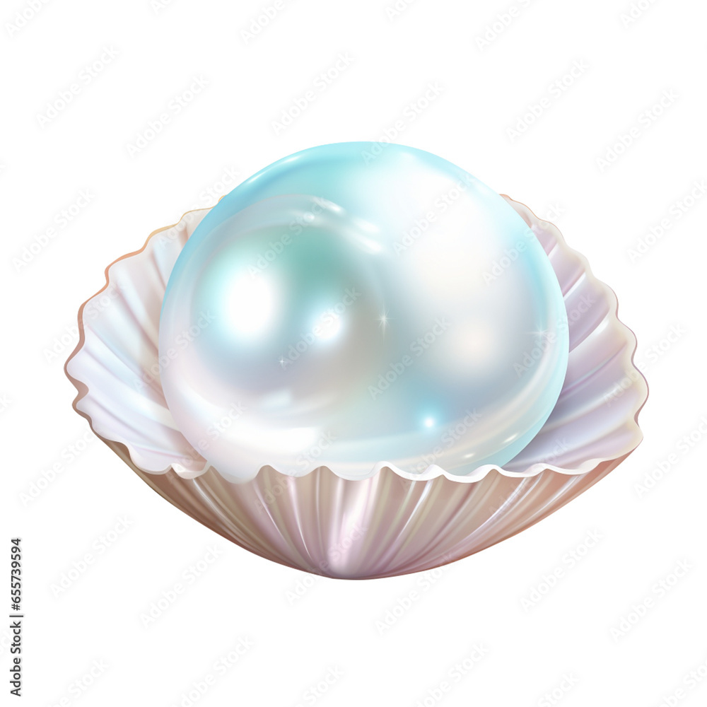 white single realistic pearl in a sea shell, Open oyster with white ...