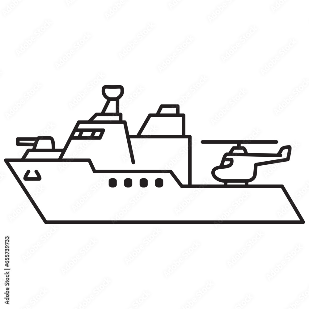 Military sea ship icon.Military boat.Navy battle ships.Outline vector ...