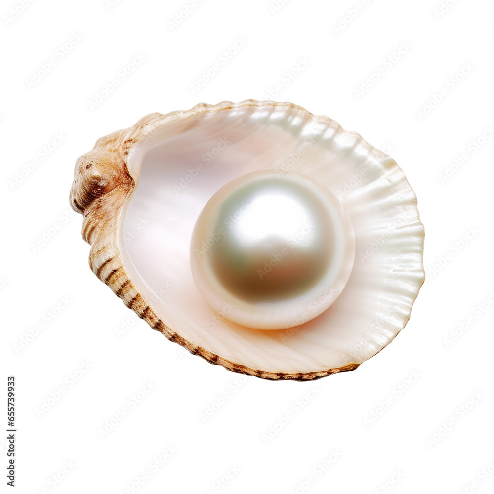 white single realistic pearl in a sea shell, Open oyster with white ...