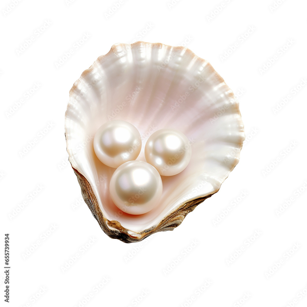 white set of realistic pearl in a sea shell, Open oyster with white ...