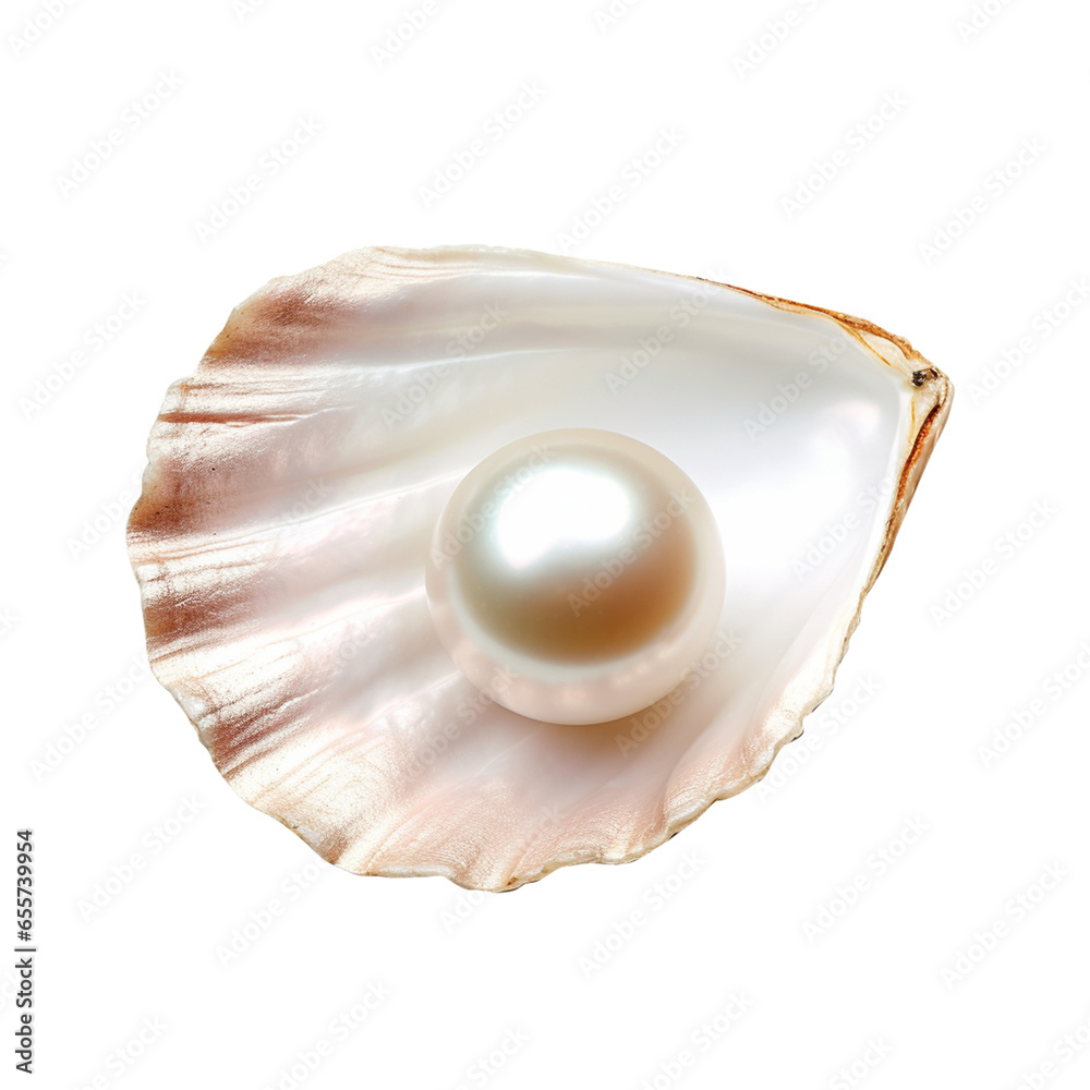white single realistic pearl in a sea shell, Open oyster with white ...