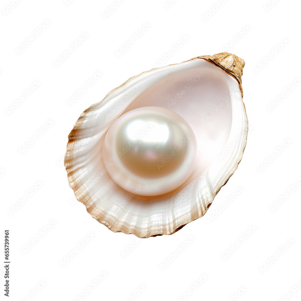 white single realistic pearl in a sea shell, Open oyster with white ...