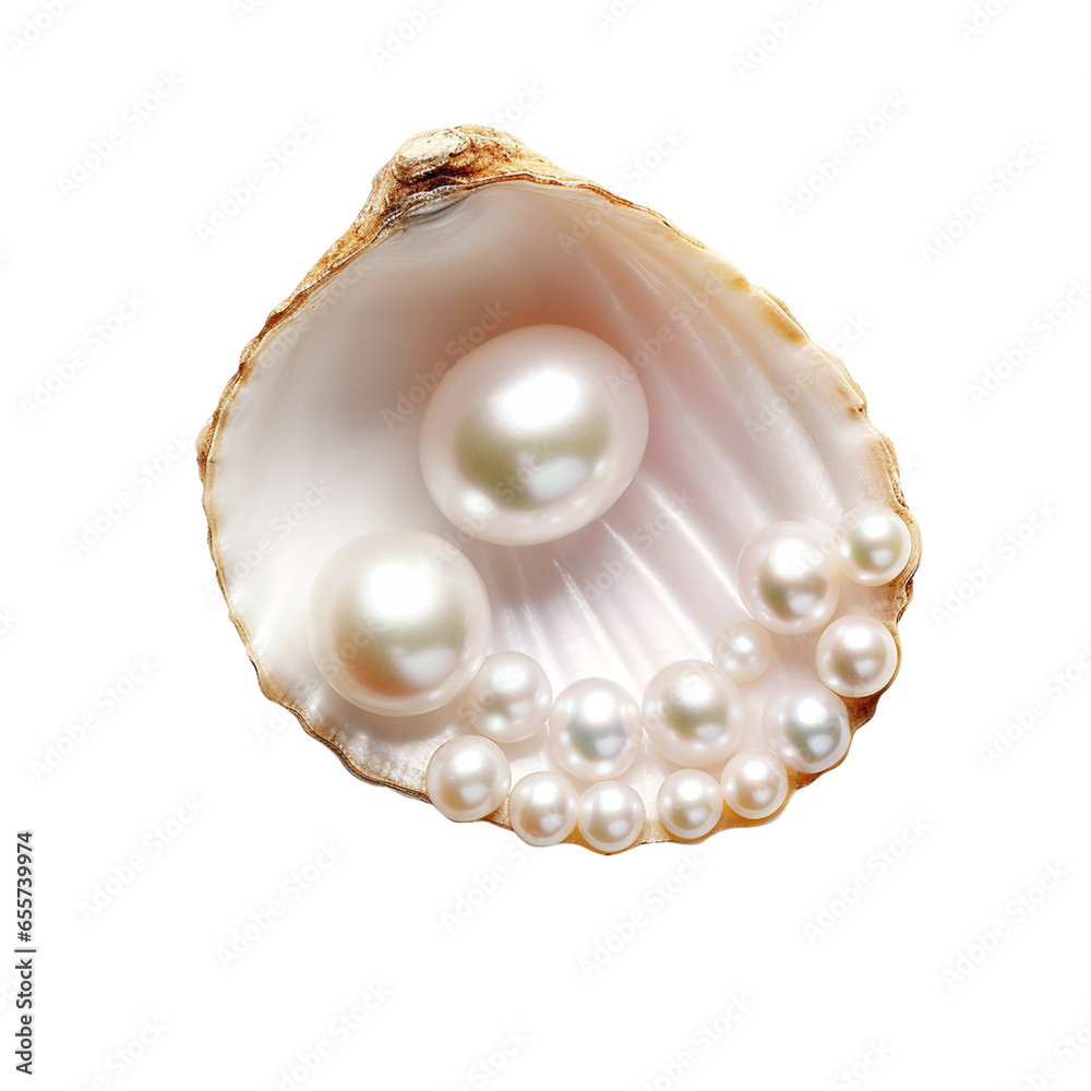 white two realistic pearl in a sea shell, Open oyster with white pearl ...