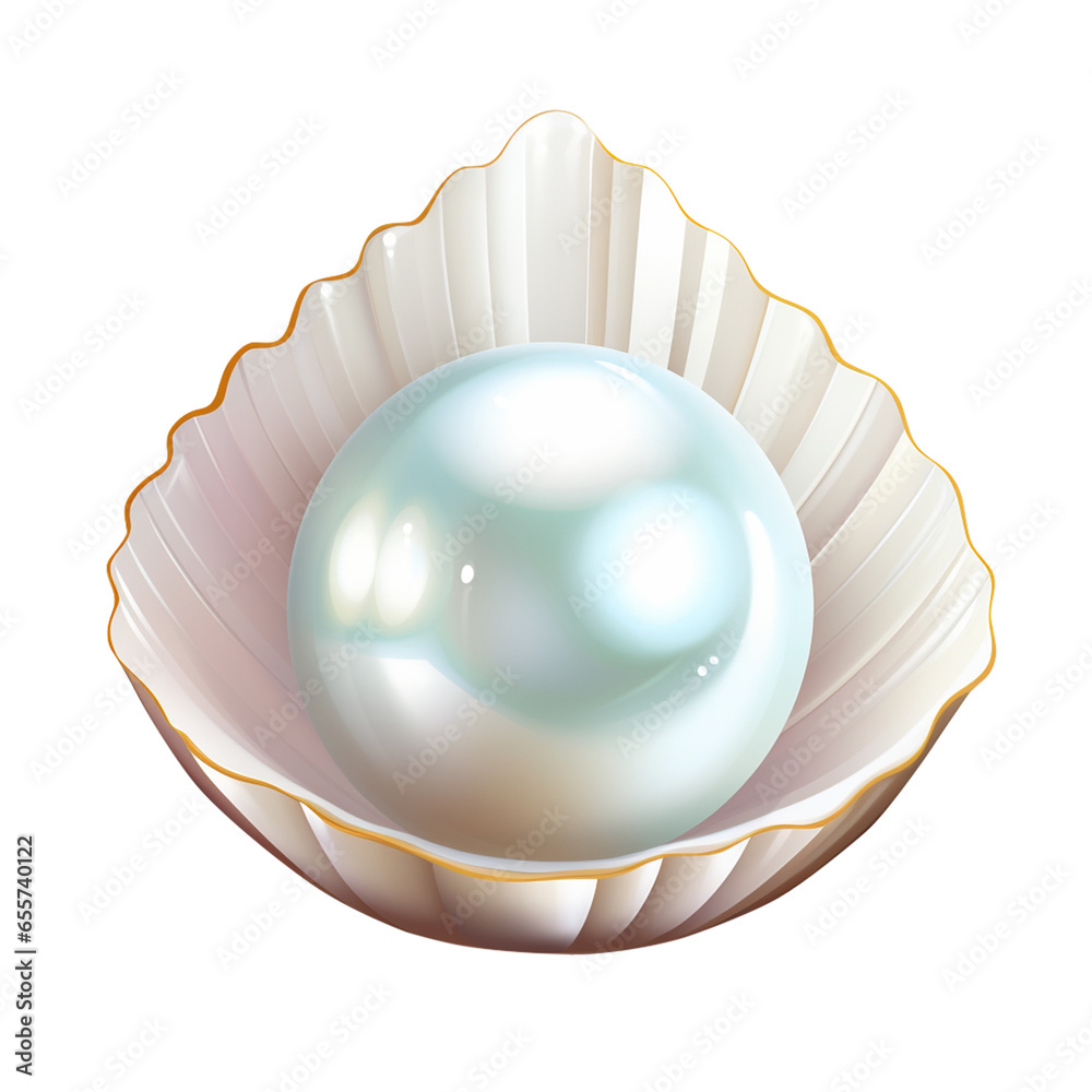 white single realistic pearl in a sea shell, Open oyster with white ...
