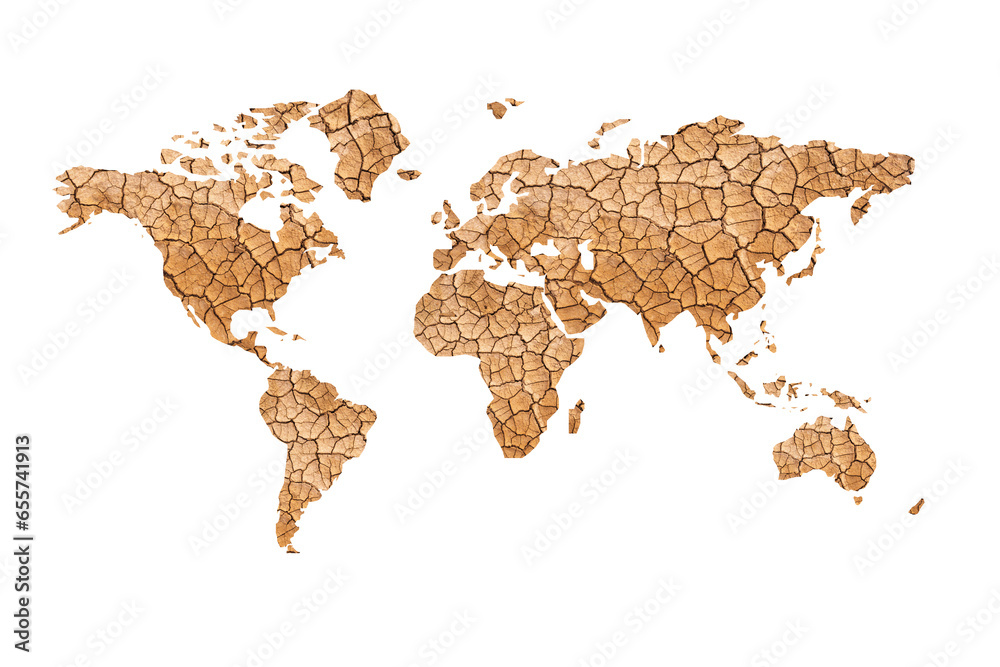 Cracked earth with world map. Global warming, climate change concept ...