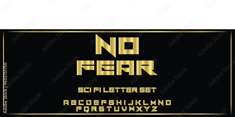NO FEAR, GOLDEN GRADIENT Sports minimal tech font letter set. Luxury ...