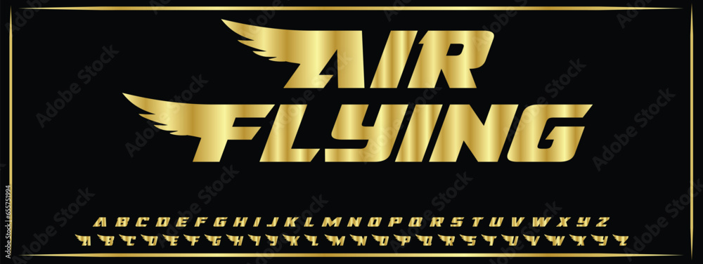 AIR FLYING, GOLDEN GRADIENT Sports minimal tech font letter set. Luxury ...