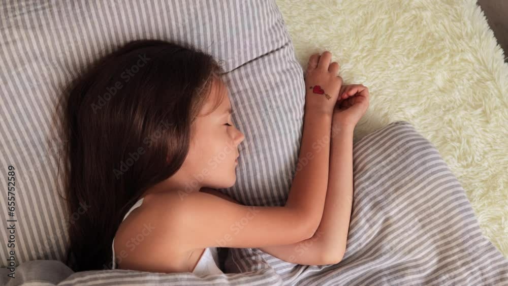 Peaceful rest at night. Comfort and calm in bed. Happy dreams for ...