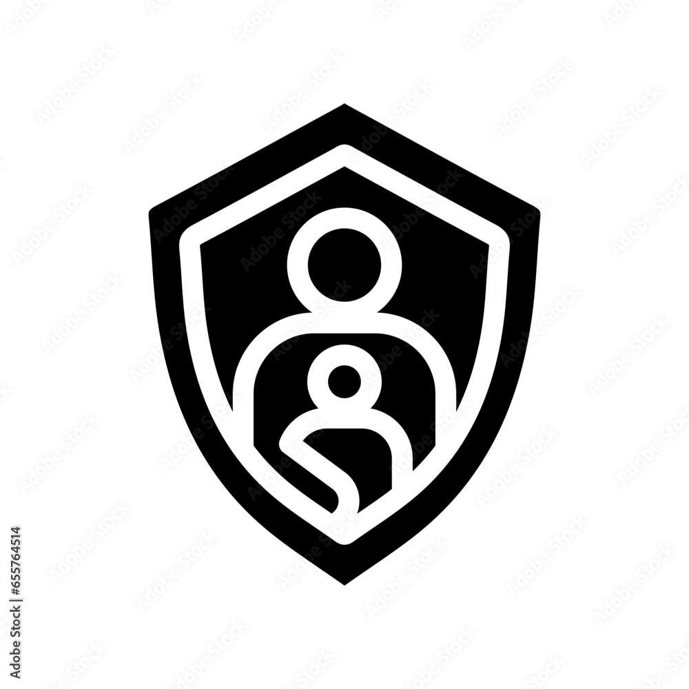 Parents and child avatar in shield badge for online safety kids symbol ...