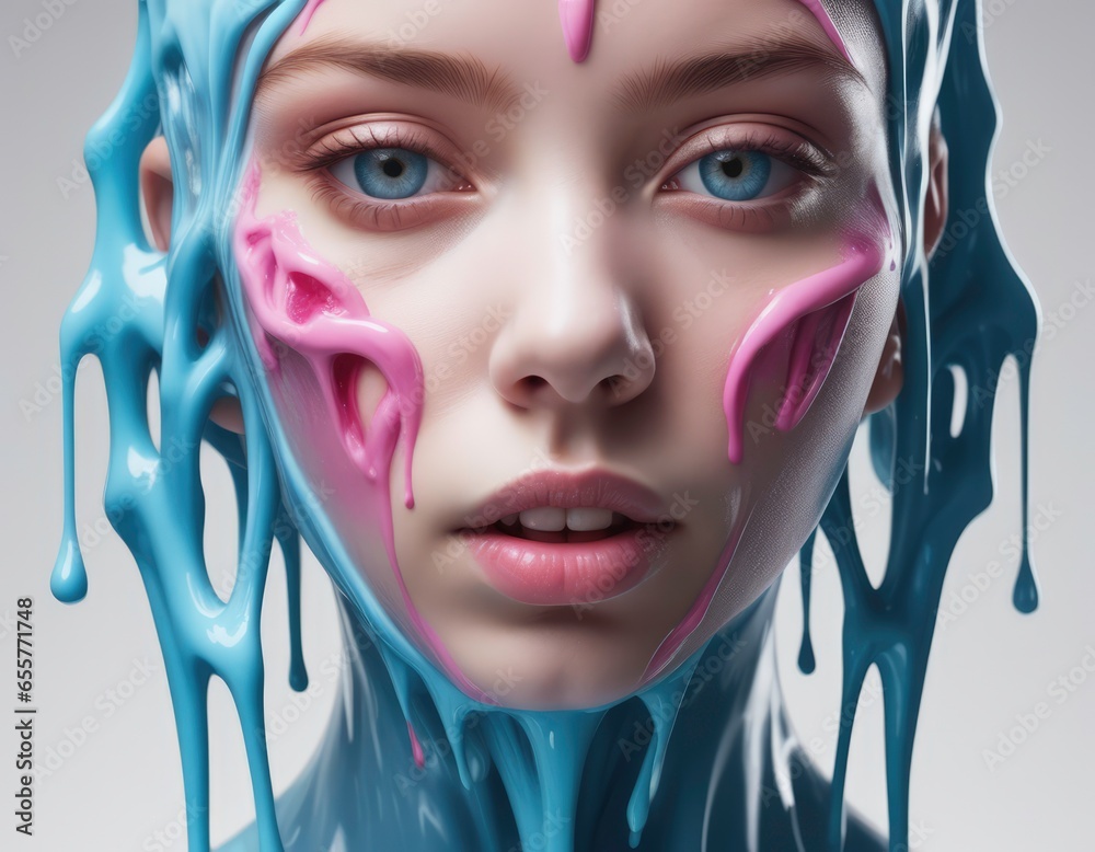 Portrait of Digitally created beautiful surreal blue eyed AI girl face ...
