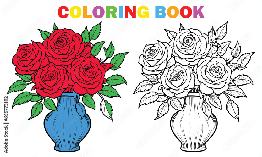 Rose flower coloring book pages for kids, Rose flower coloring pages ...