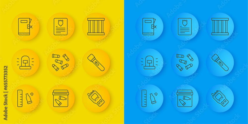 Set line Bullet casing with ruler, Flasher siren, Walkie talkie ...