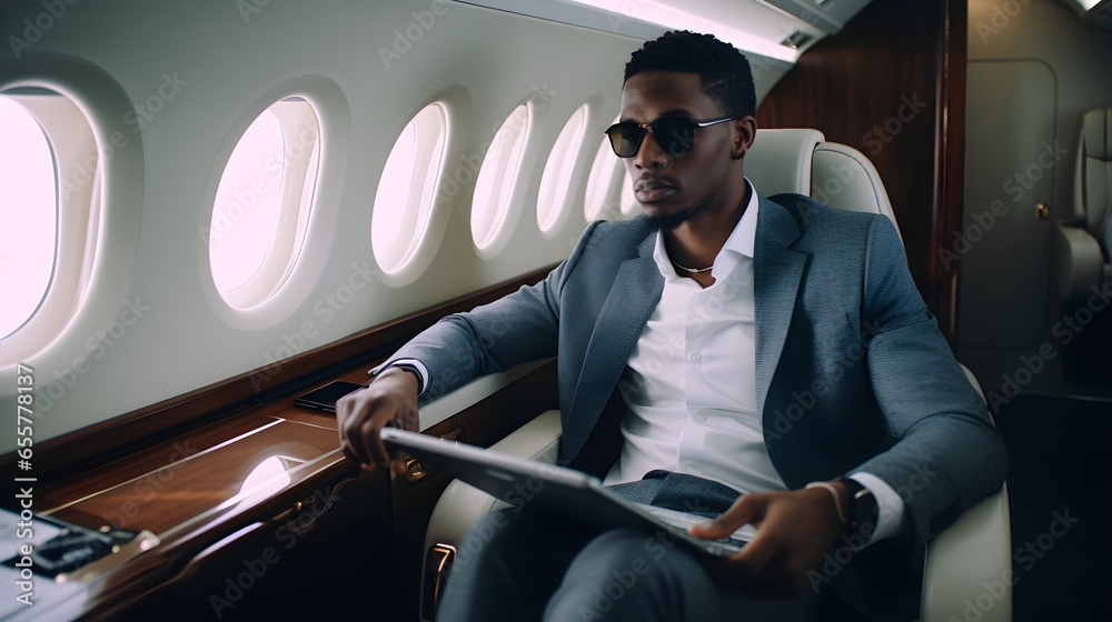 successful handsome man blogger, billionaire or rich businessman flying ...