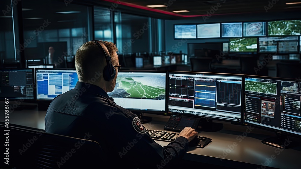 Emergency Response, Police Officer's Working in a 911 Call Center with ...
