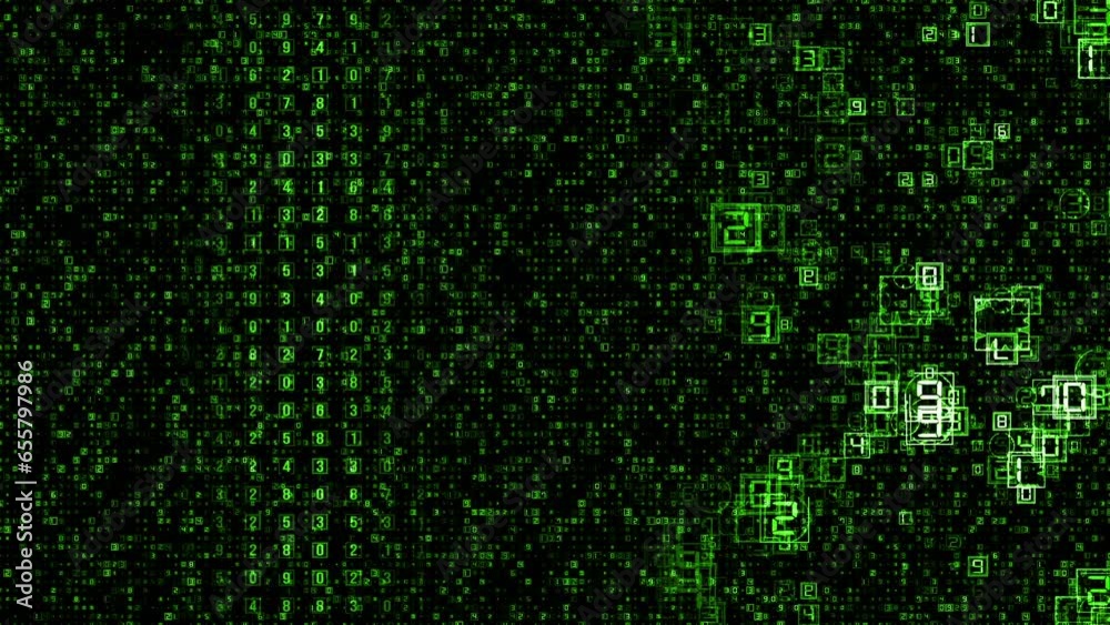 Digital binary code background loop - Fly through abstract 3D rendering of a scientific ...