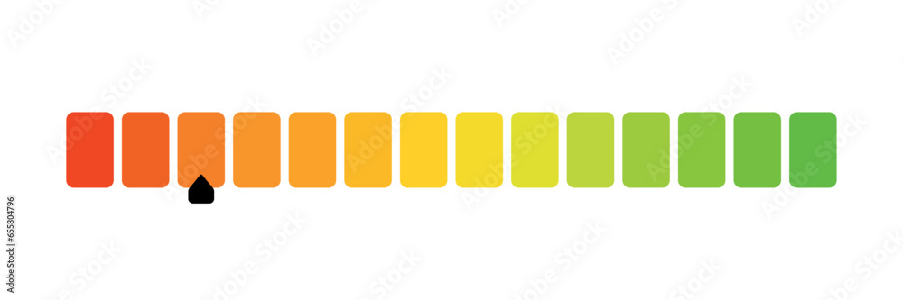 Rating slider with black arrow indicator. Feedback slider or level ...
