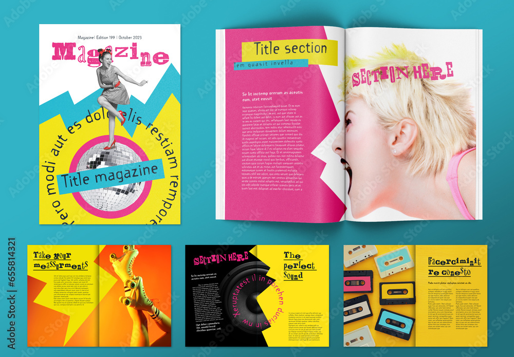 Punk Style Magazine Template with Bold Colors Layout Stock Template ...