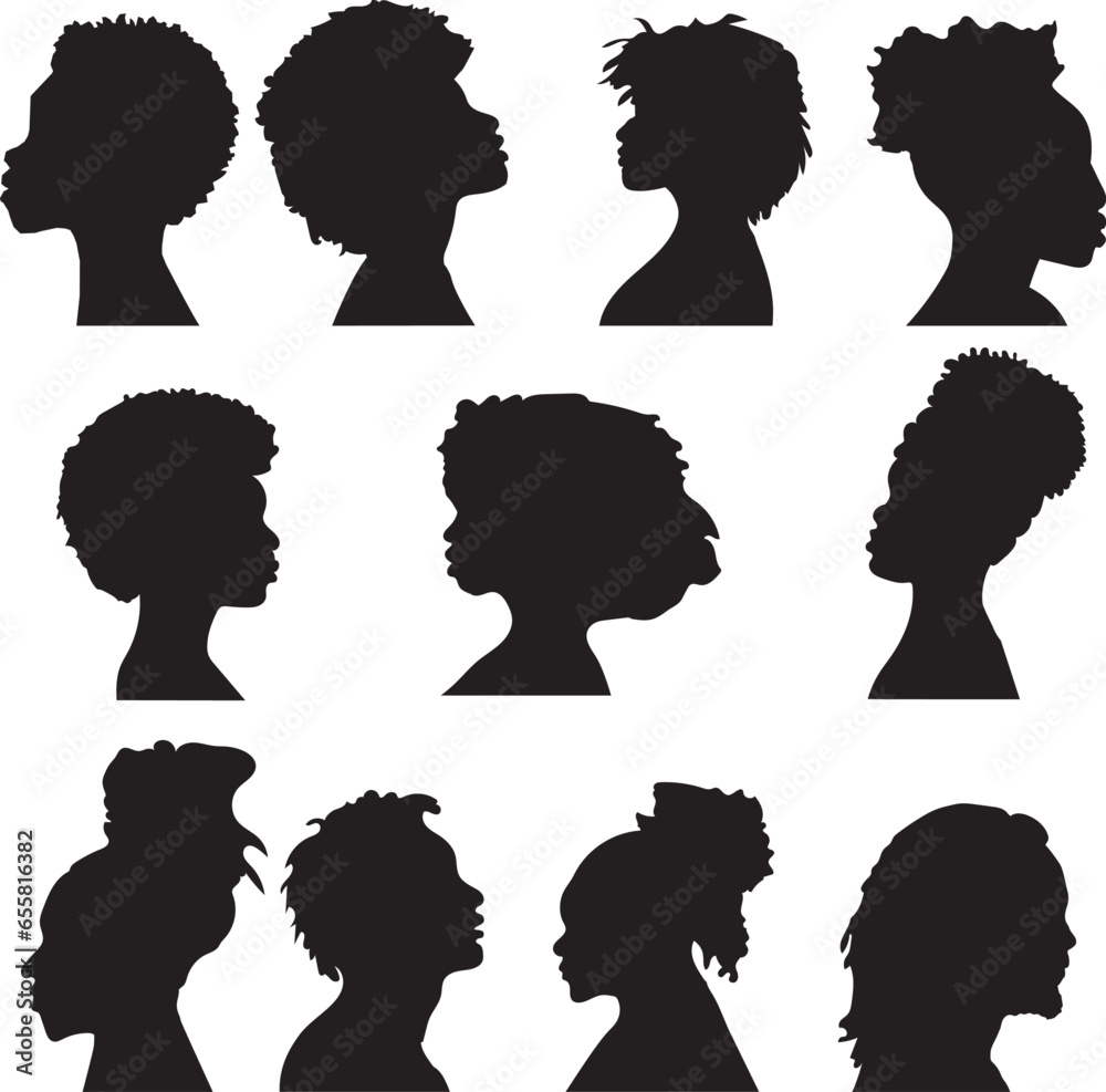 Siluetas de perfil de personas Afroamericanas. Stock Vector | Adobe Stock