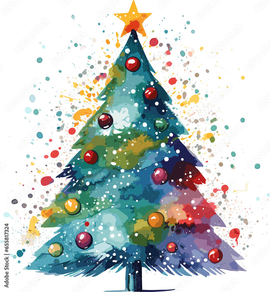 Watercolor Christmas tree, isolated on transparent background, Ai ...