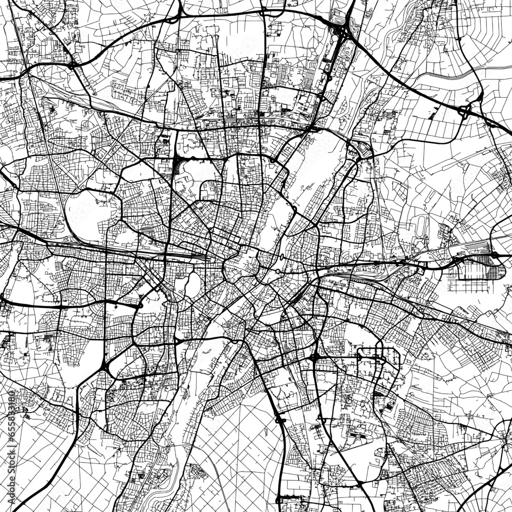 1:1 square aspect ratio vector road map of the city of Munchen ...