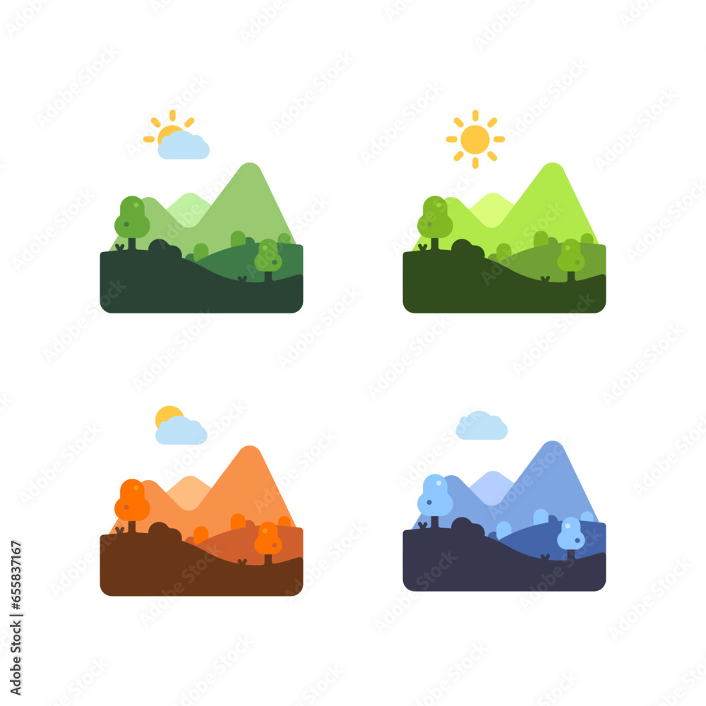 Spring, summer, fall, and winter icons in a flat minimalistic style ...