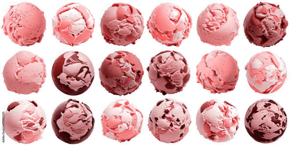 collection of red strawberry / raspberry ice cream balls / scoops ...