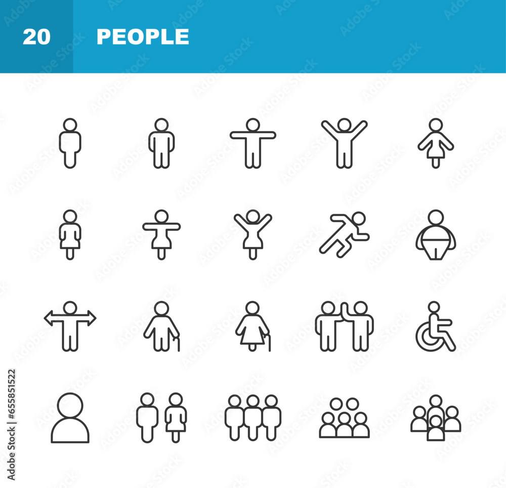 People Line Icons. Editable Stroke. Contains such icons as Male, Female ...