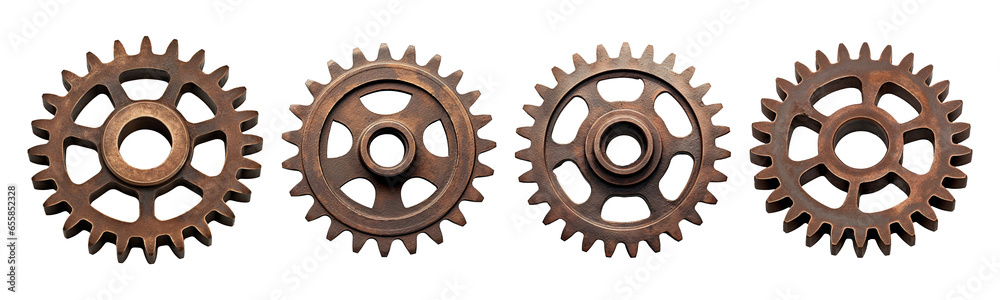 Collection set of rusty old cog wheels isolated on transparent or white ...