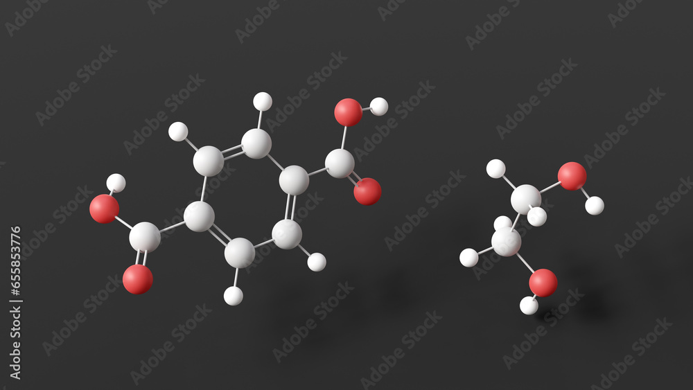 polyethylene terephthalate molecule, molecular structure, pet, ball and ...