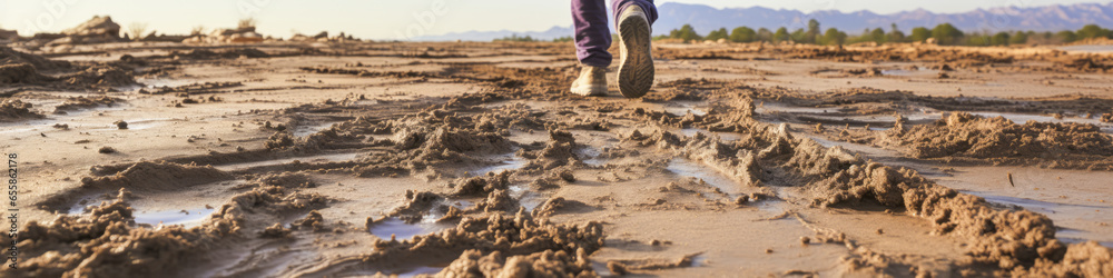 Compelling close-up of damp soil and detailed footprints in mud. Stock ...