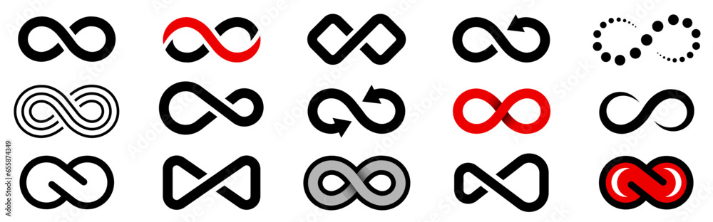 Infinity symbol set. Arrow infinity. Set of infinity icons. Eternal ...