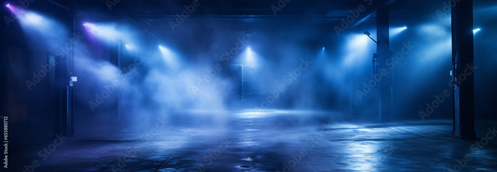 blue smoke bomb cloud in deserted empty hangar Stock Photo | Adobe Stock