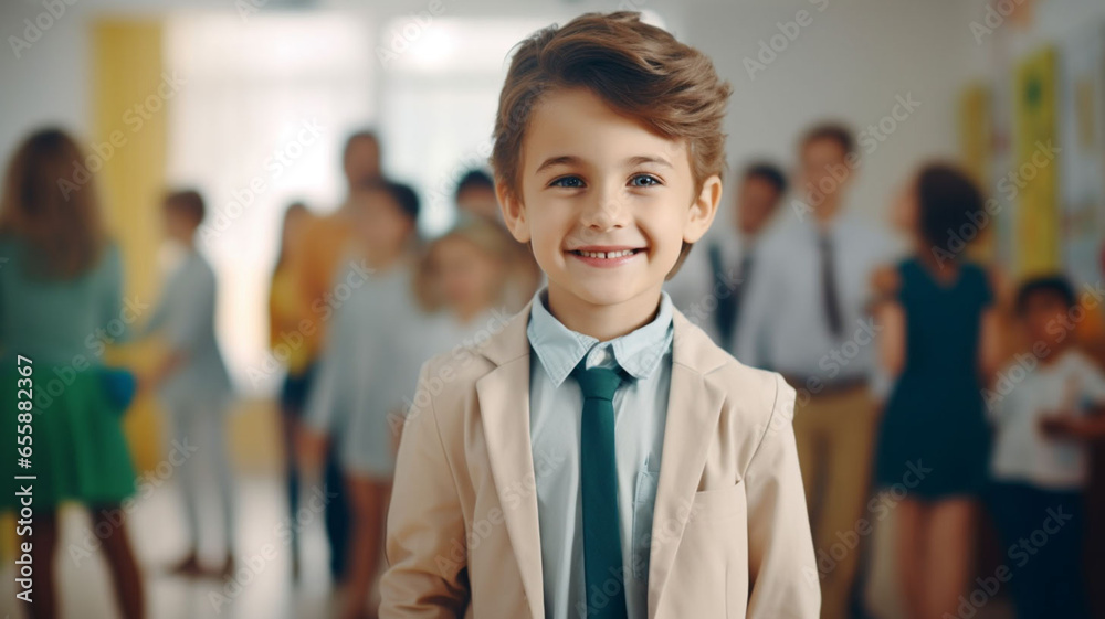 Captivating Smile: One Boy Student in School Uniform, Radiating ...