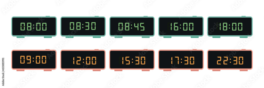 Digital clock, vector illustration. A set of electronic clocks showing ...