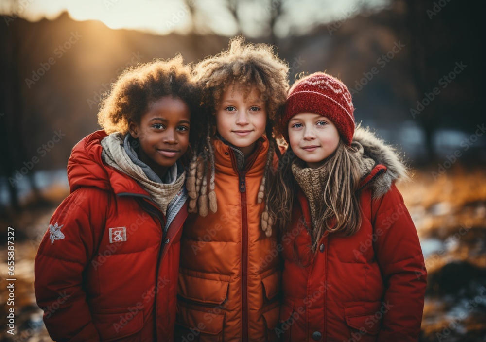 Spirited Trio Multicultural Three Young Women in Winters, Each in a ...