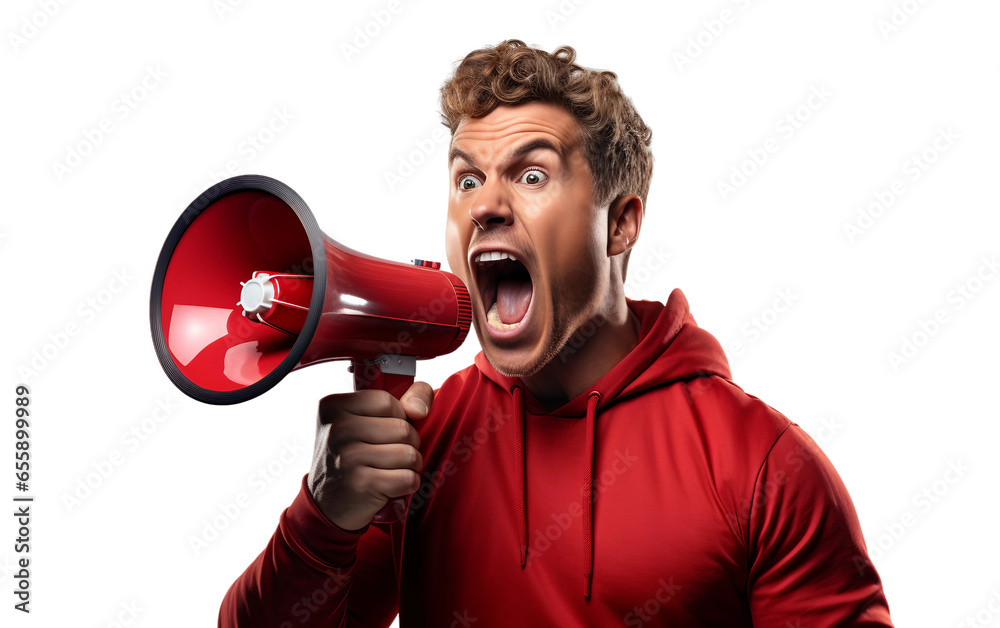 Man Shouting Through a Megaphone Bullhorn With Angry Face Expression ...