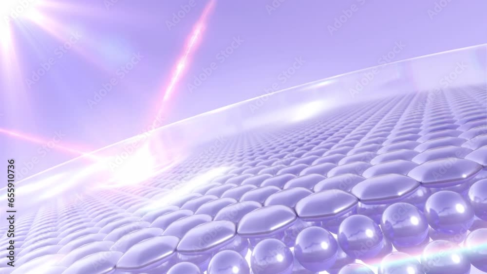 3D animation of skin cells. Skin cell with UV protection. Cosmetics ...