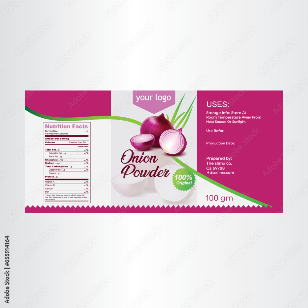 dry onion powder label design, packaging design food label Stock Vector ...